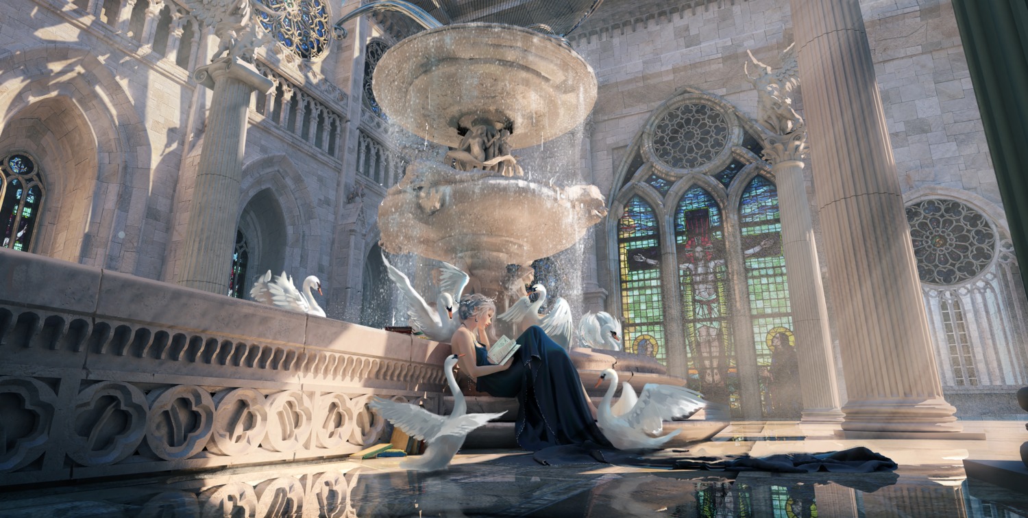 wlop yan haiqin dress landscape no bra pointy ears | #844305 | yande.re